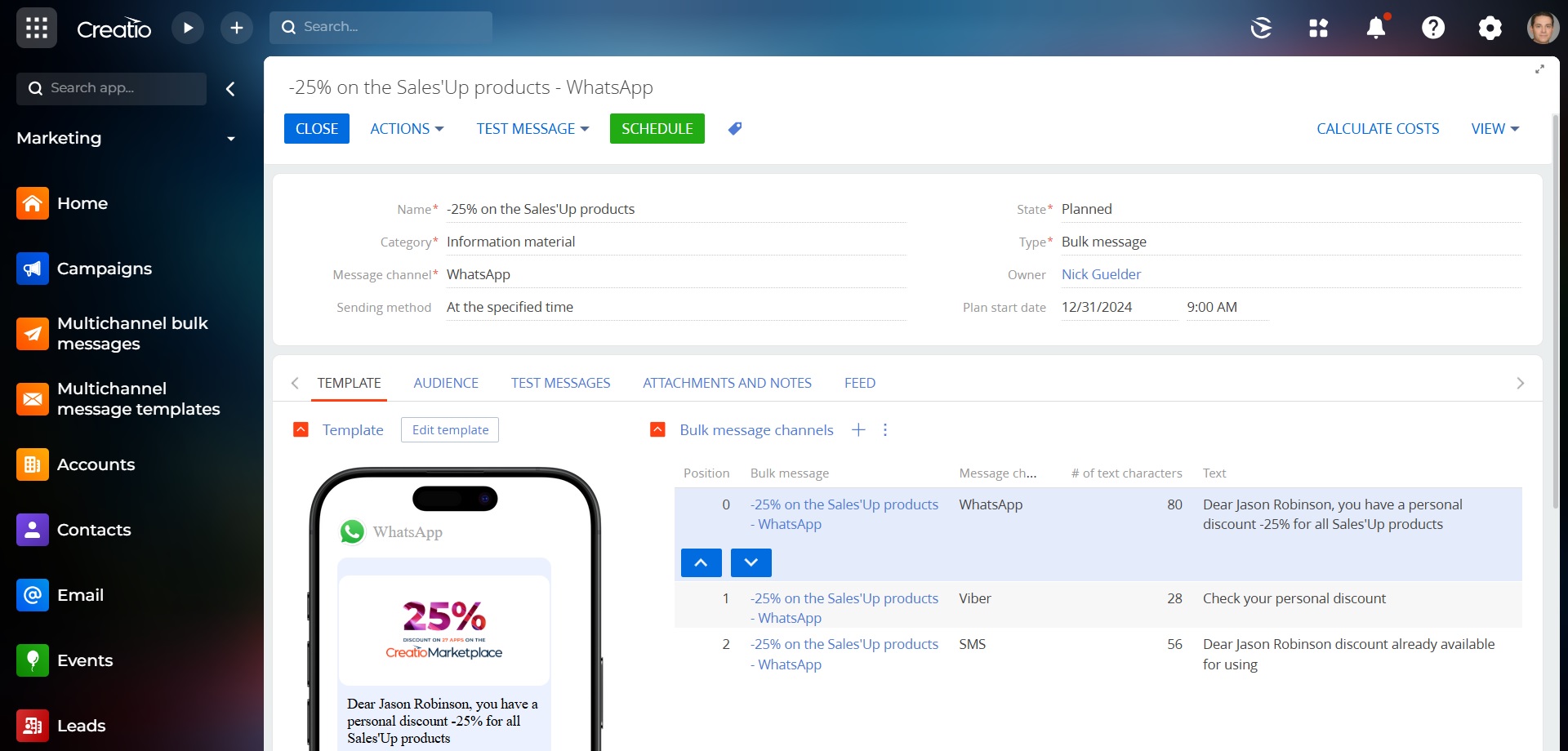 SalesUp Multichannel Bulk Messaging for Creatio | Creatio Marketplace